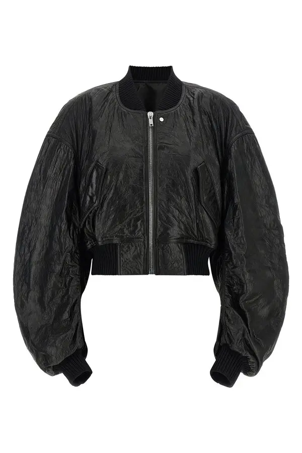 Rick Owens Cropped Bomber In Textured Lambskin