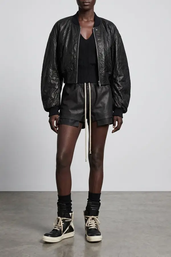 Rick Owens Cropped Bomber In Textured Lambskin