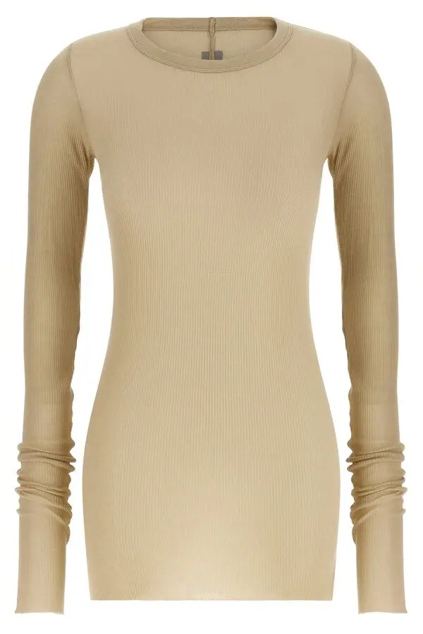 Rick Owens Ribbed T-shirt With Raw-cut Hem - Beige