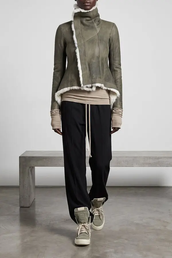 Rick Owens Naska Shearling Jacket With Asymmetrical Hem