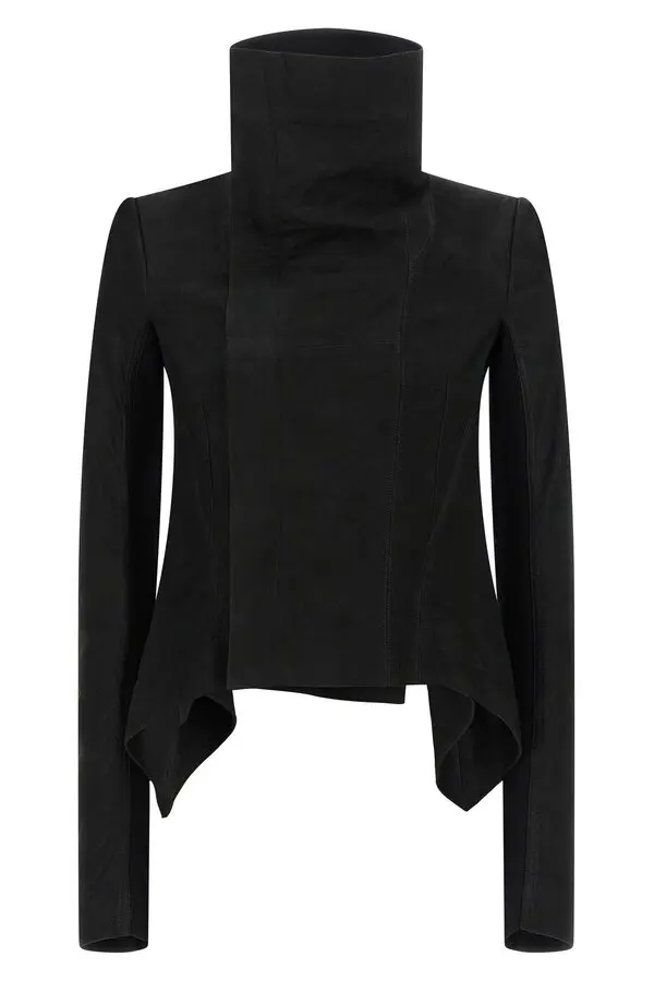 Rick Owens Leather Jacket With Funnel Neck