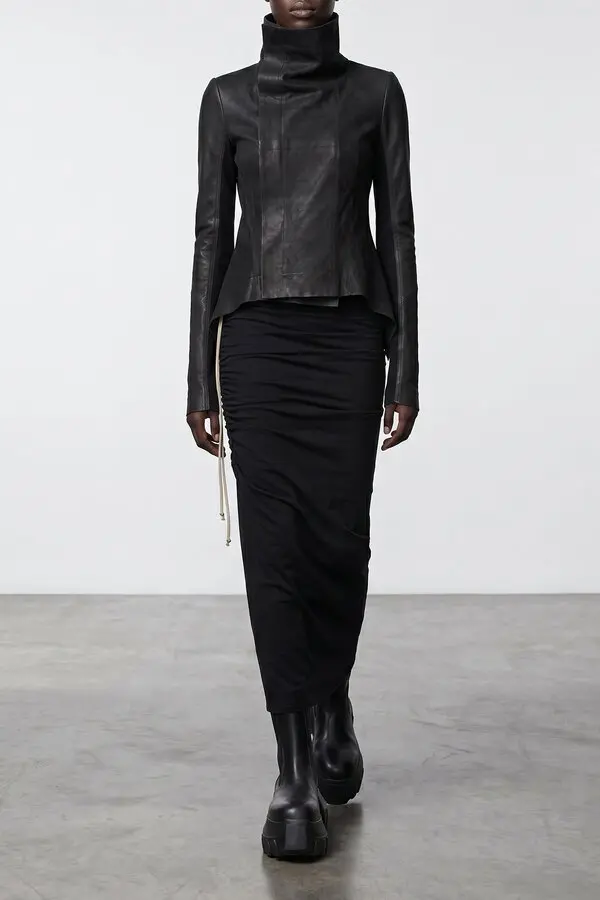 Rick Owens Leather Jacket With Funnel Neck