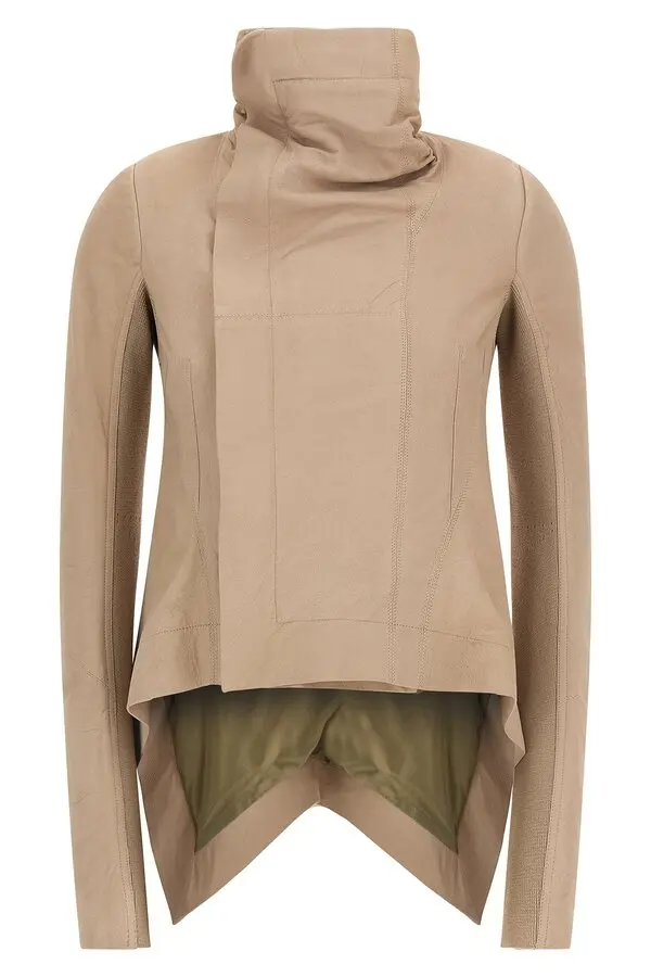 Rick Owens Naska Biker Jacket Asymmetrical Hem - Beige