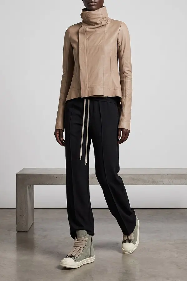 Rick Owens Naska Biker Jacket Asymmetrical Hem - Beige
