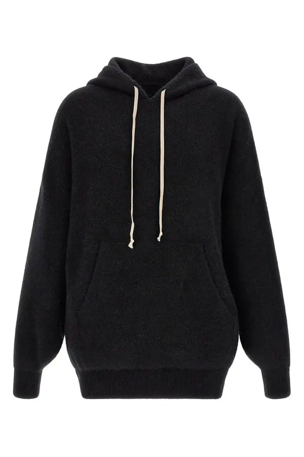 Rick Owens Hoodie With Elongated Drawstrings - Black