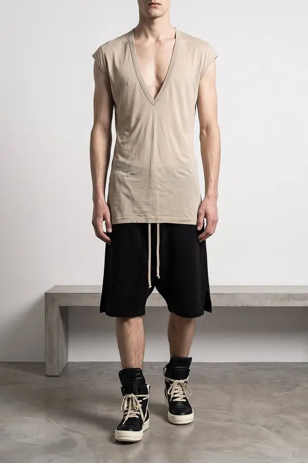 Rick Owens T-shirt With Plunging V-neck - Beige