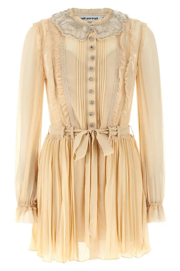 SELF-PORTRAIT Mini Dress With Embellished Collar - Yellow