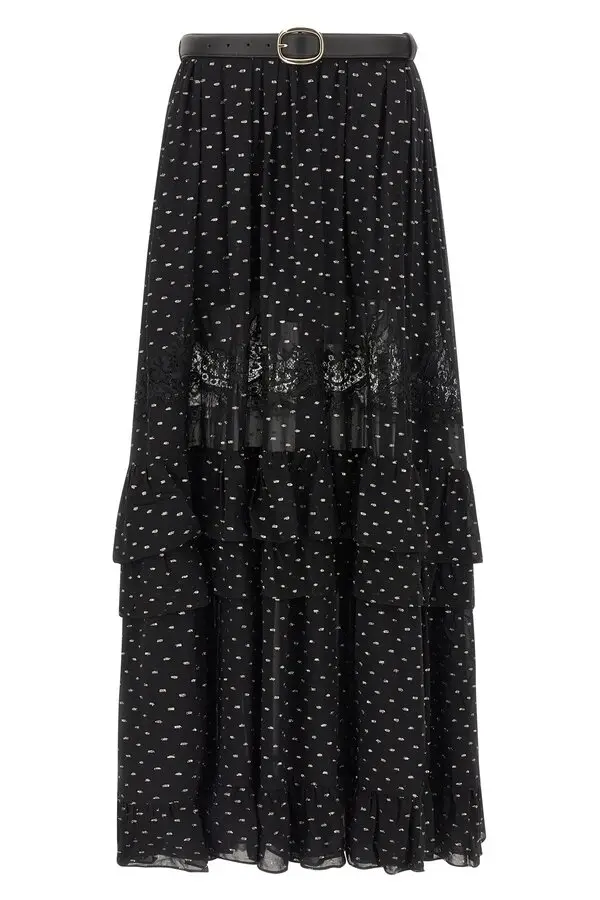 SELF-PORTRAIT Maxi Skirt With Lace Insert - Black