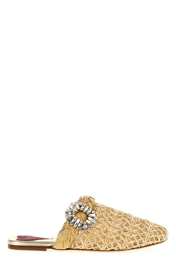 ROGER VIVIER Bab Viv Strass Buc Raffia Sling' Mules - Beige