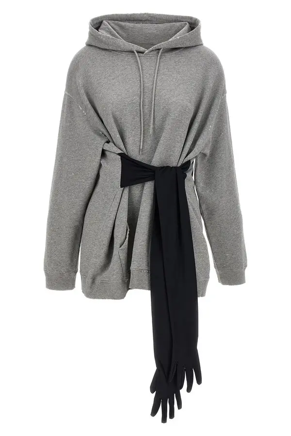 MAISON MARGIELA Hooded Sweatshirt Dress With Integrated Gloves - Gray