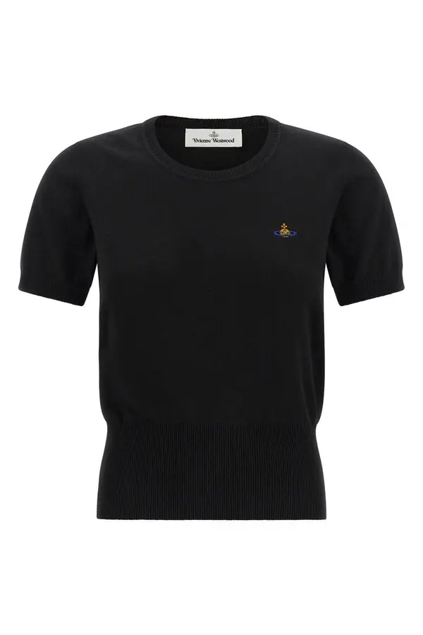 VIVIENNE WESTWOOD Short-sleeved Knit Top With Ribbed Trims - Black