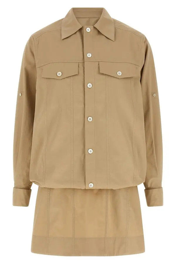 Loewe Layered Mini Dress With Buttoned Pockets - Beige