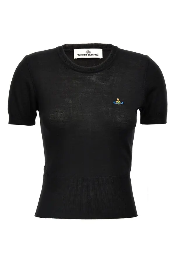 VIVIENNE WESTWOOD Knit Top With Embroidered Orb - Black