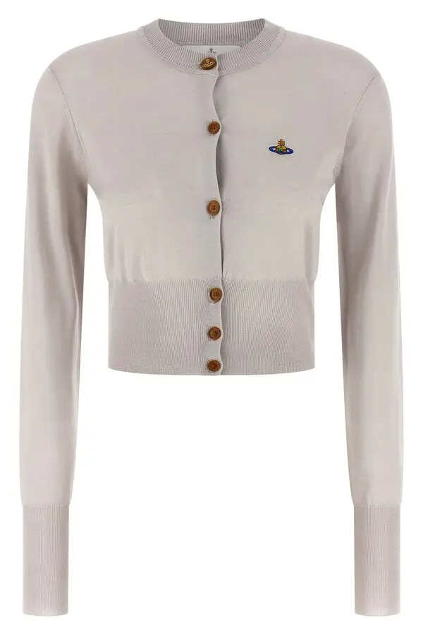 VIVIENNE WESTWOOD Cropped Cardigan With Orb Embroidery - Gray