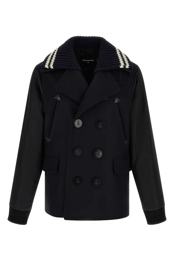 Dsquared2 Peacoat Coat With Technical Sleeves - Blue