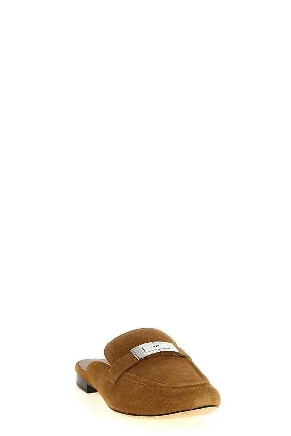Tory Burch Suede Mules With Metal Plaque