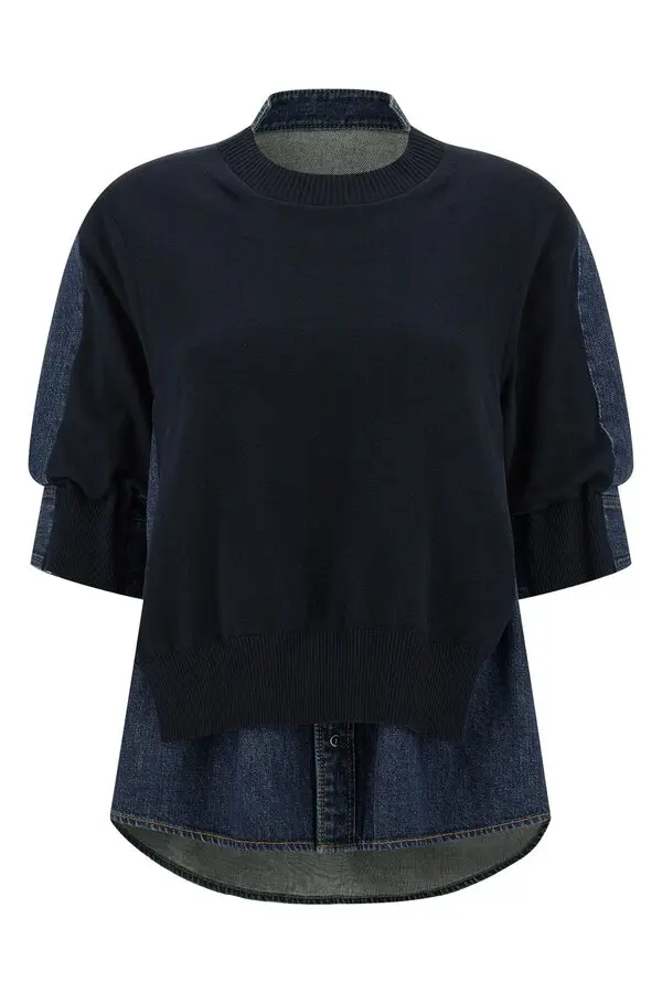 Sacai Hybrid Denim Knit Sweater - Blue