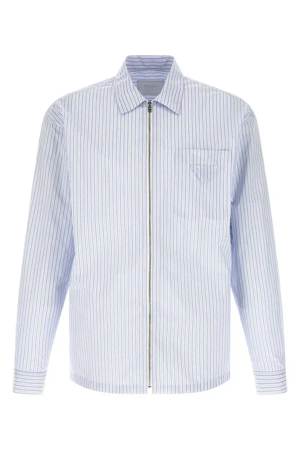 Prada Striped Technical Zip-front Shirt - Light Blue