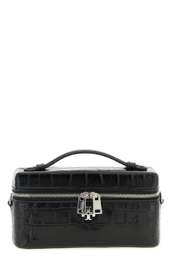 Tory Burch Vanity Case With Croc-embossed Finish - Black