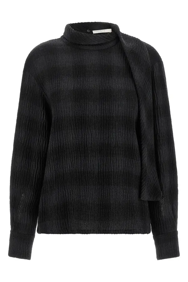 TELA Venus Blouse With Draped Neckline - Gray