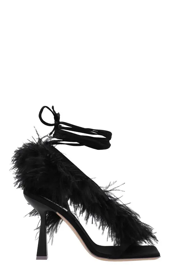 SEBASTIAN MILANO Feather-embellished Satin Sandal