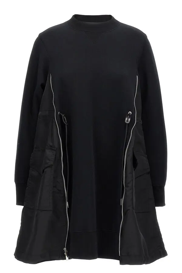 Sacai Sponge Sweat X Nylon Twill' Dress - Black