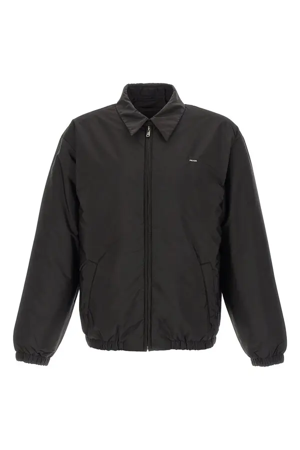 Prada Re-nylon Jacket With Shirt Collar - Black