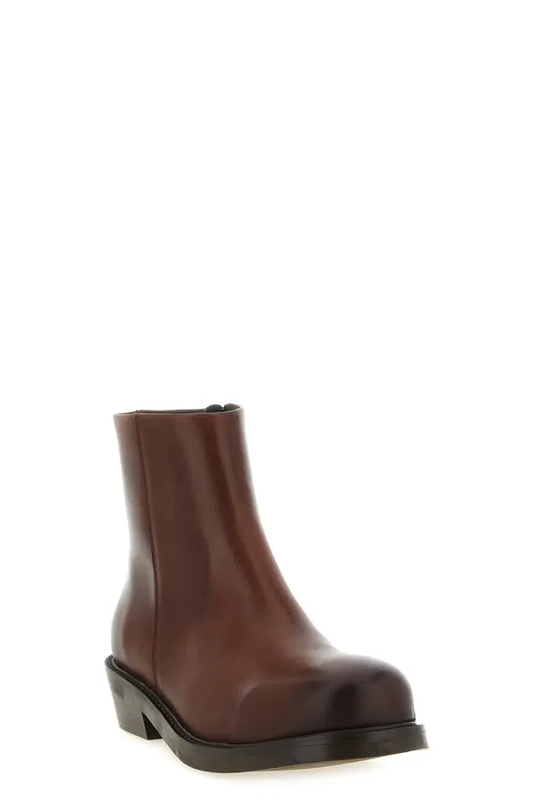 Séfr Leather Ankle Boot With Side Zipper - Brown