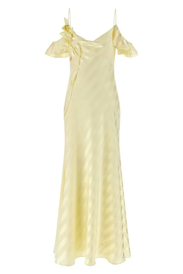 SELF-PORTRAIT Satin Striped' Long Dress - Yellow