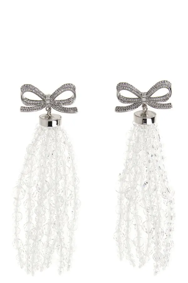 SELF-PORTRAIT Bow Beaded Waterfall Earrings - Silver