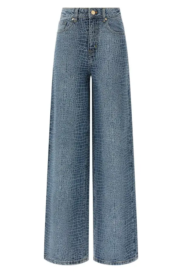 SELF-PORTRAIT Rhinestone-embellished Wide-leg Jeans - Blue