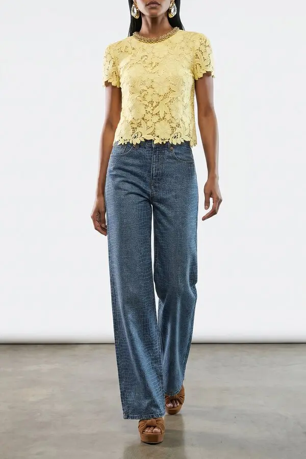 SELF-PORTRAIT Rhinestone-embellished Wide-leg Jeans