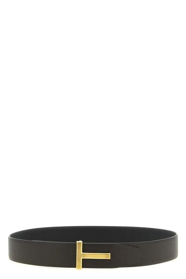 TOM FORD Grained Leather Belt With T Buckle - Multi