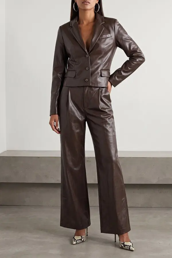 Andamane Fitted Faux Leather Blazer