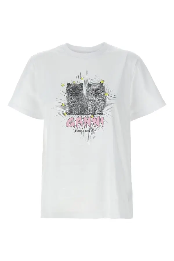 GANNI T-shirt 'basic Jersey Kittens Relaxed - White