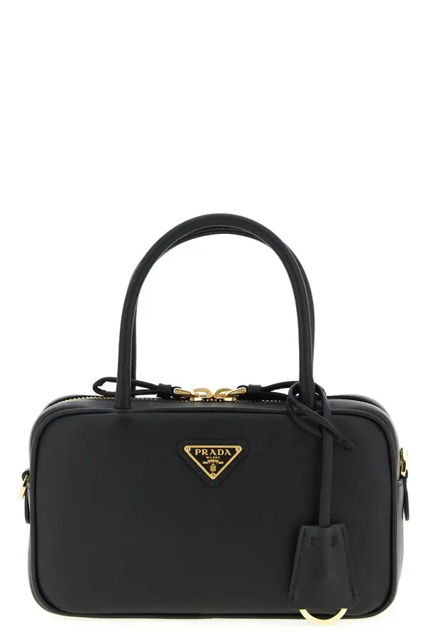 Prada Top Handle Bag With Enamel Triangle Logo - Black