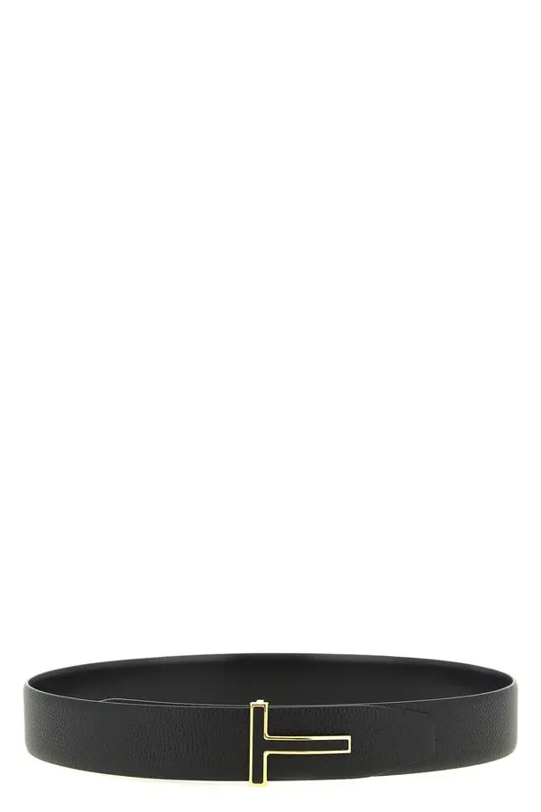 TOM FORD Reversible Leather Belt With T Buckle - Black
