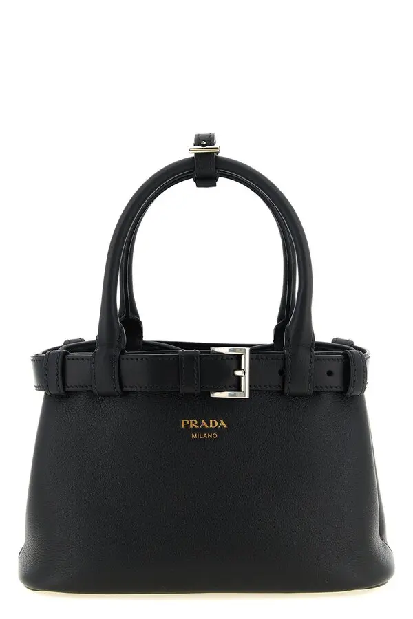 Prada Top-handle Bag With Belt Detail - Black