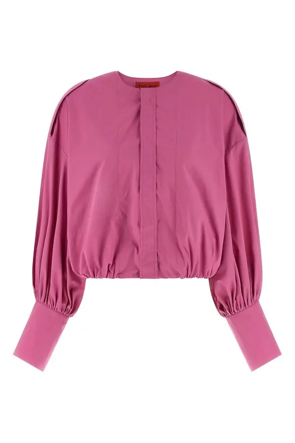 THELATEST Cotton Blouse With Gathered Hem - Fuchsia