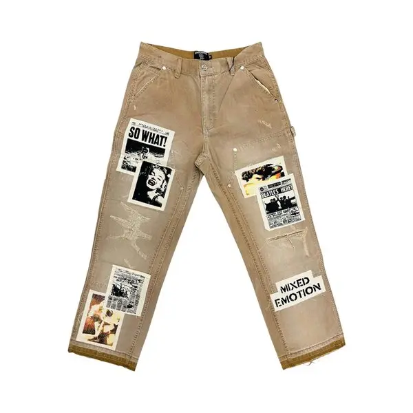 Mixed Emotion Newspaper Carpenter Pants - Brown