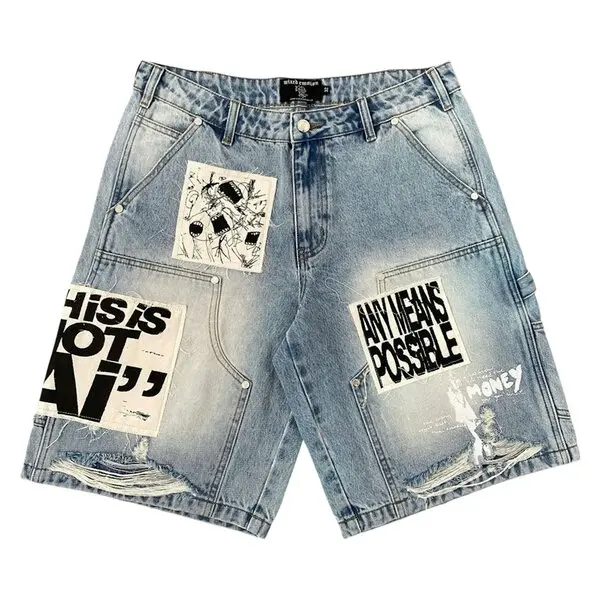Mixed Emotion Ai Denim Shorts - Blue
