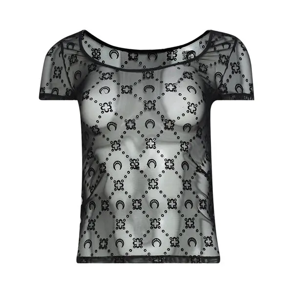 MARINE SERRE Moonogram Mesh Flock Short-sleeve Roundneck Top
