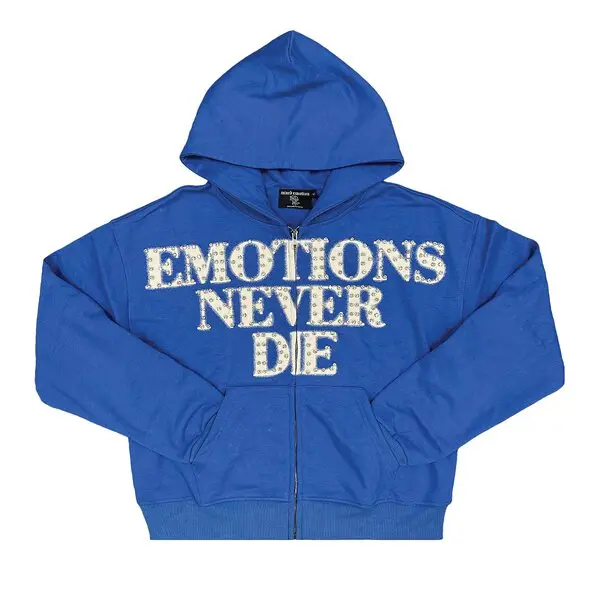 Mixed Emotion End Rhinestone Hoodie - Blue
