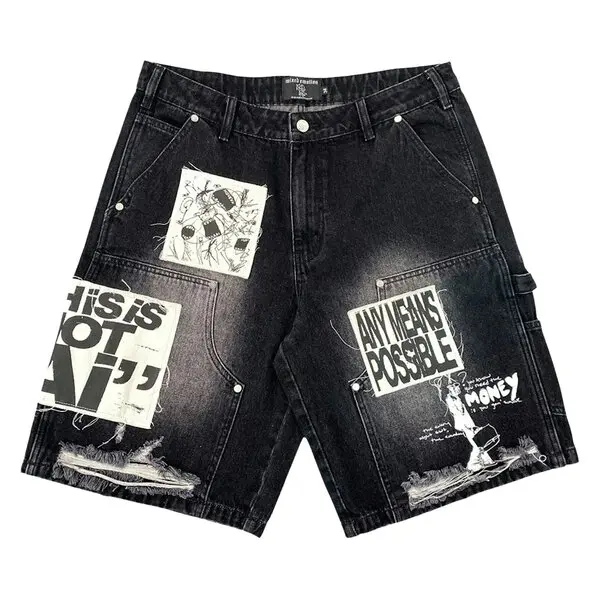 Mixed Emotion Ai Denim Shorts - Black
