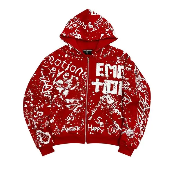 Mixed Emotion Graffiti Hoodie - Red