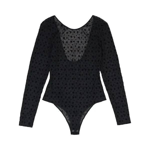 PURPLE BRAND Mesh High Cut Bodysuit - Black