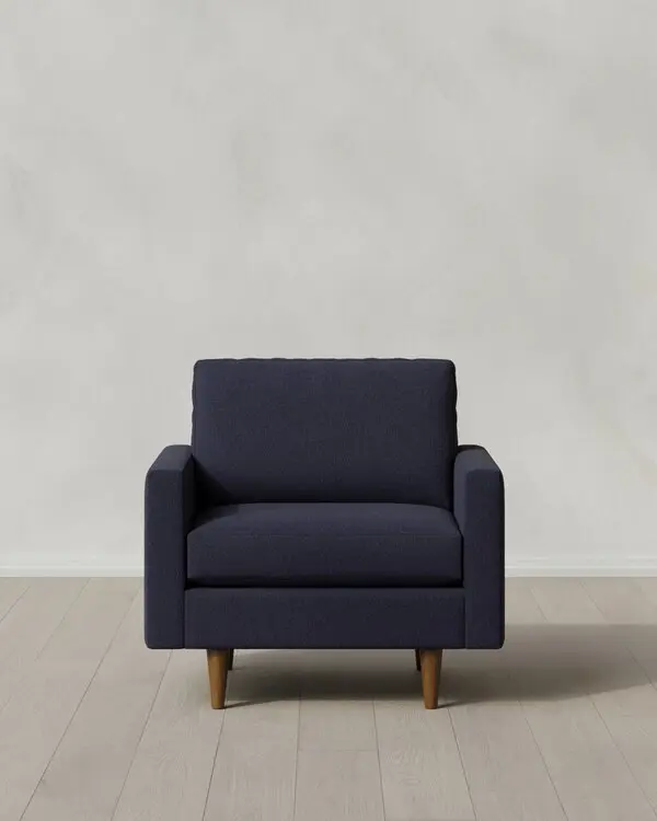 Quince Atlas Midcentury Accent Chair In Performance Basketweave - Navy