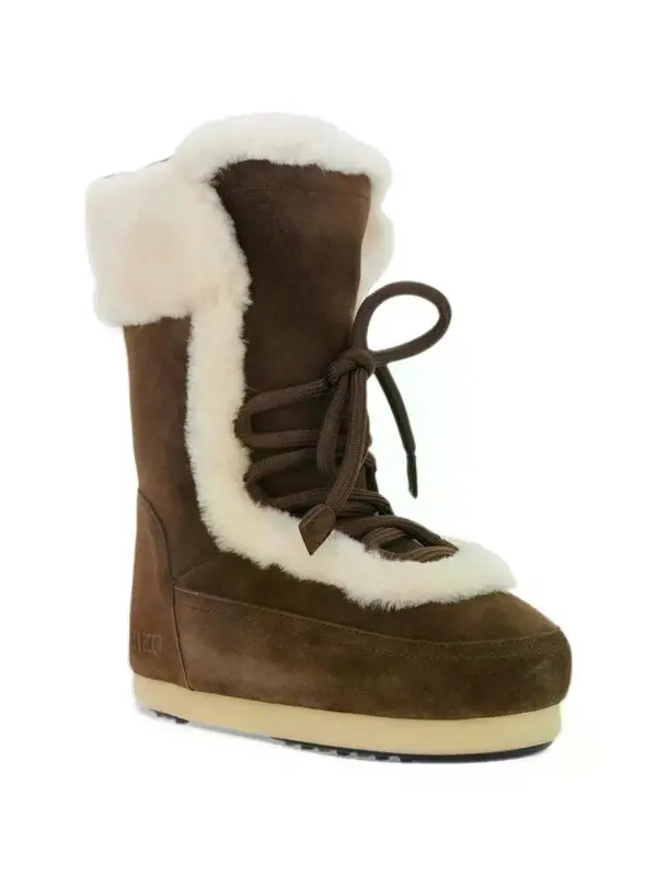 Moon Boot Shearling-trim Suede Boots - Brown