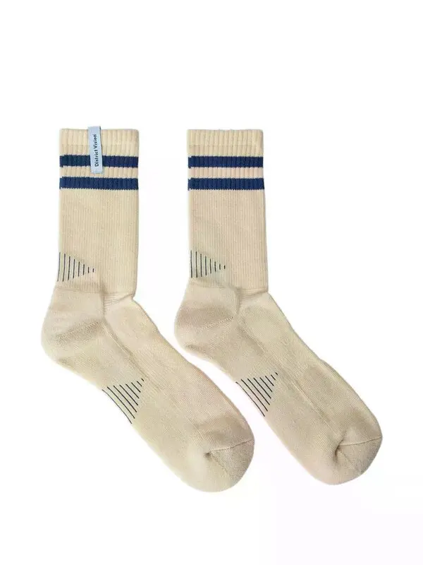 DISTRICT VISION Ribbed-knit Stripe-detail Socks - Neutrals