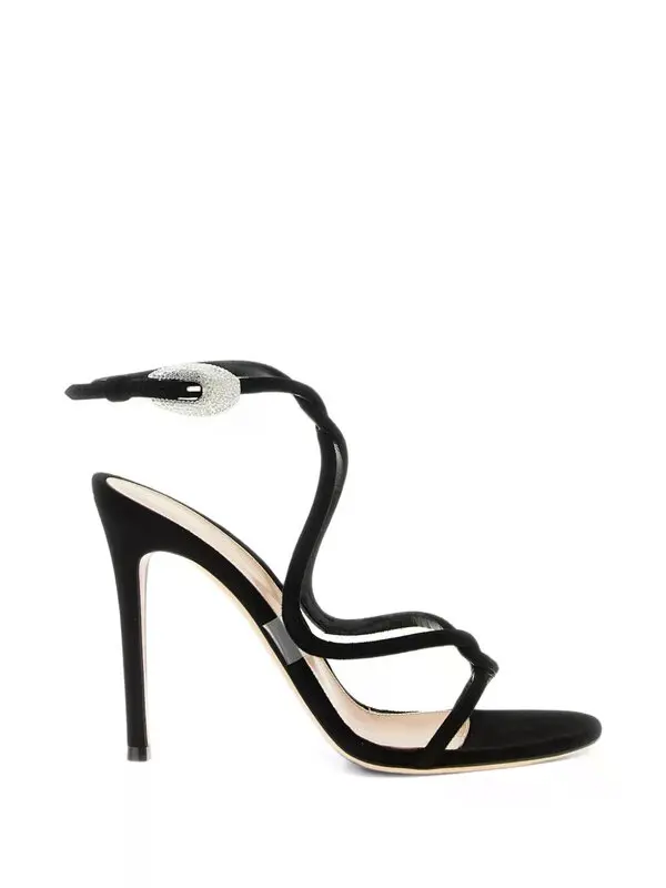 GIANVITO ROSSI Embellished-buckle Suede Sandals - Black